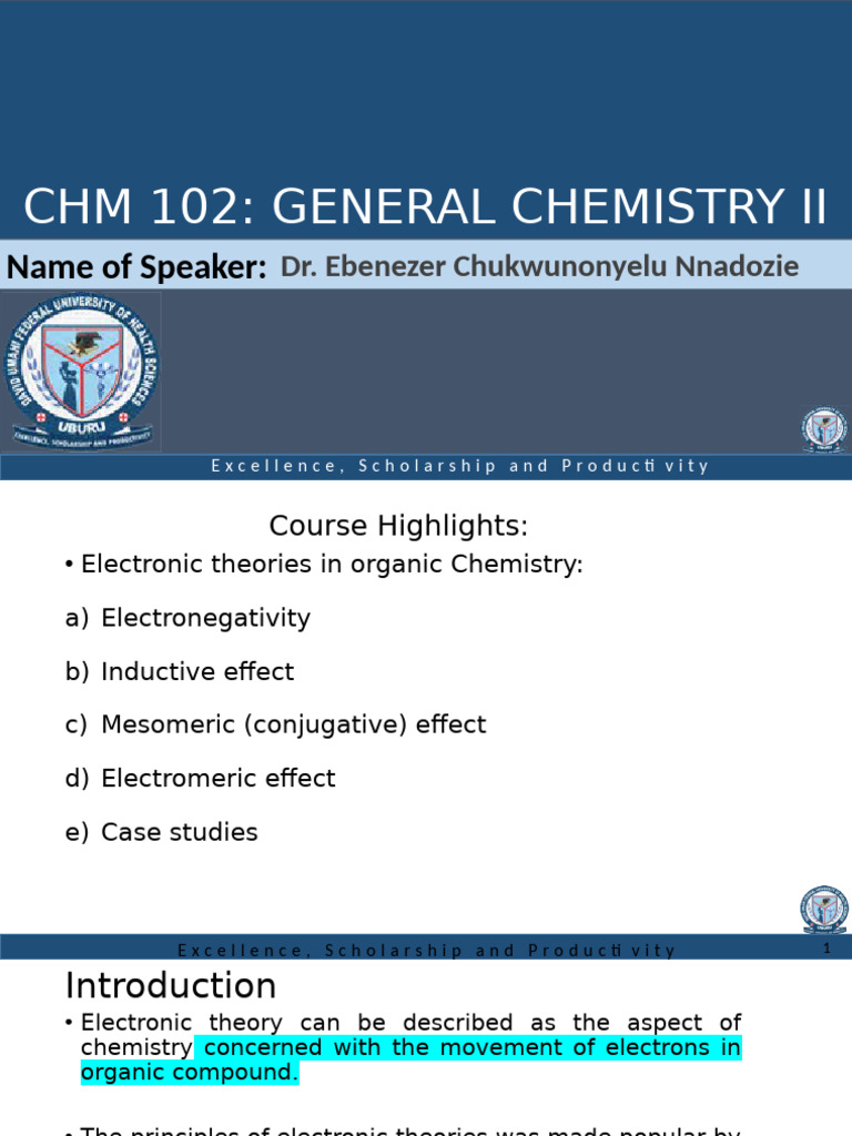 CHM 102 (Electronic Theory in Organic Chemistry | PDF | Chemical Bond | Acid