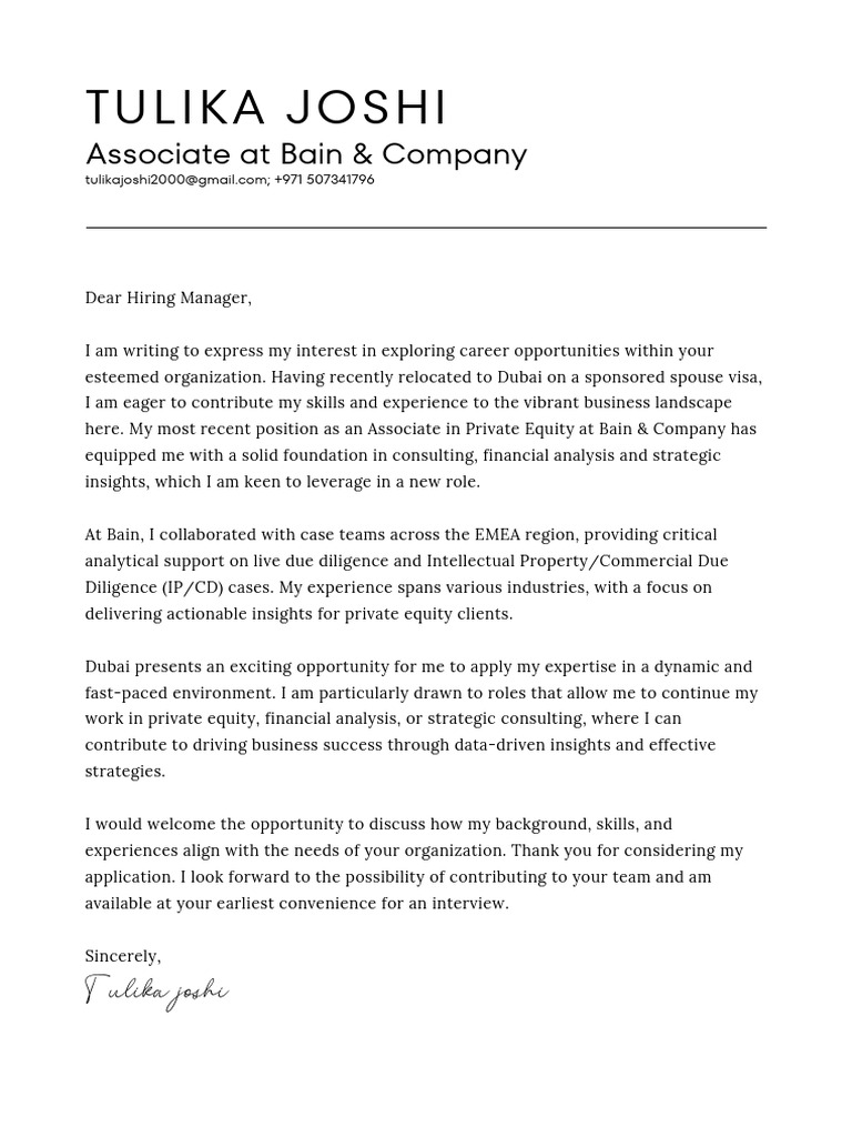 Tulika - Cover Letter | PDF