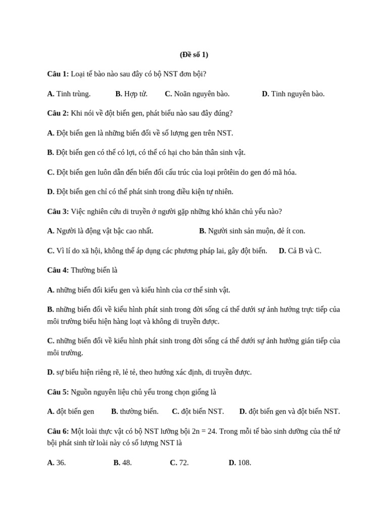 50 câu trắc nghiệm sinh 9 | PDF