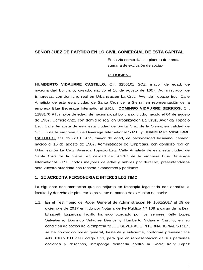 Demanda Exclusion de Socia Kelli Lopez S | PDF | Alimentos | Refresco