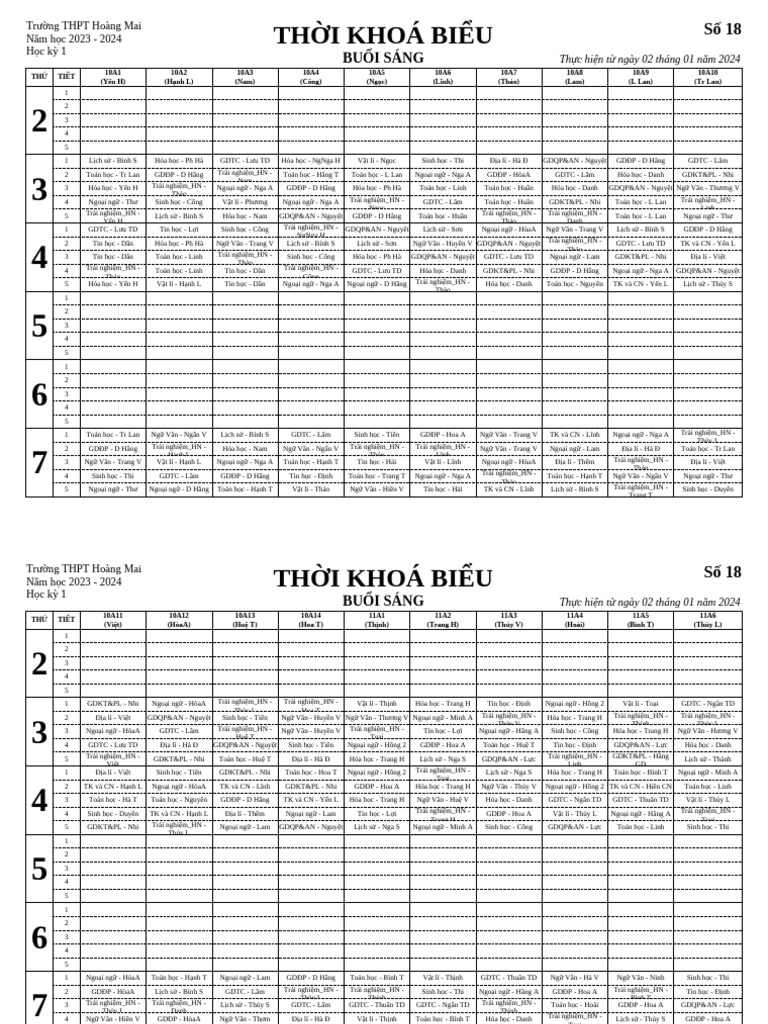 TKB Lop Tuan 18 | PDF