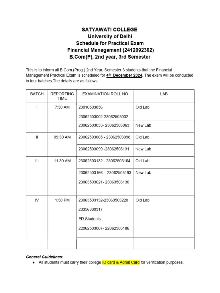 Notice of Schedule BCP 3RD Sem FM Practical | PDF
