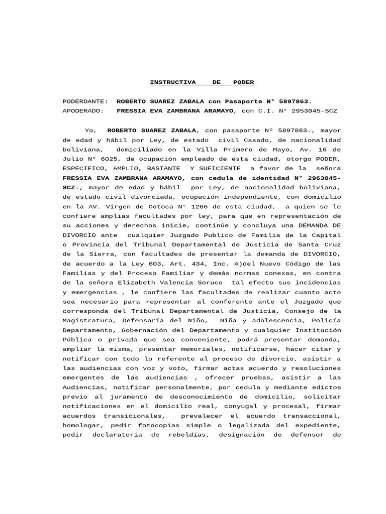 Instructiva de Poder España | PDF | Divorcio | Demanda judicial