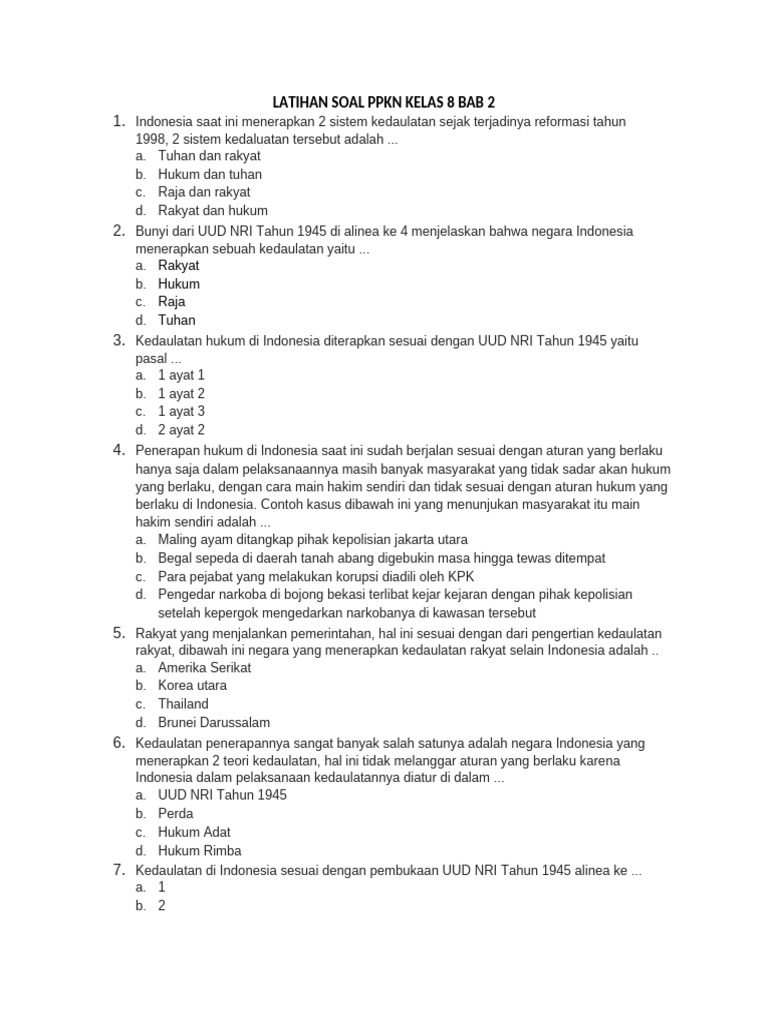 Latihan Soal PPKN Kelas 8 Bab 2 | PDF