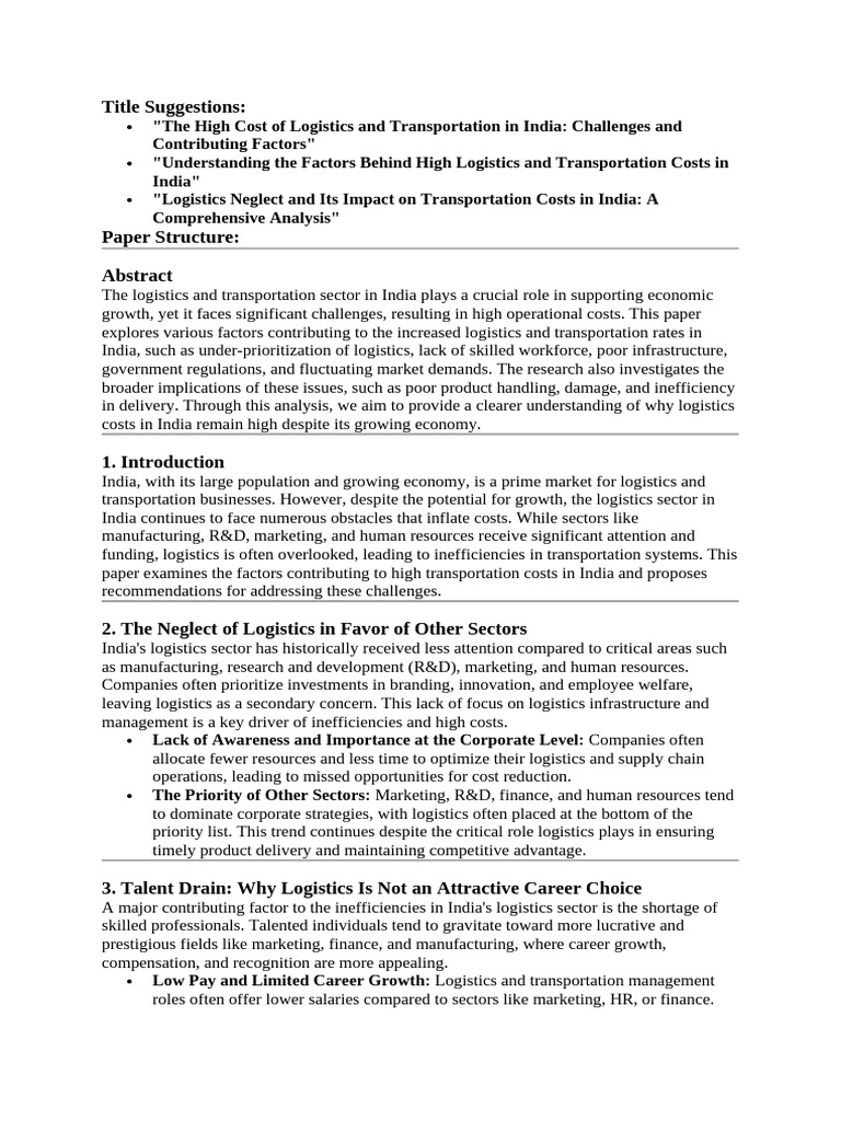 Logistics Paper | PDF | Transport | Logistics