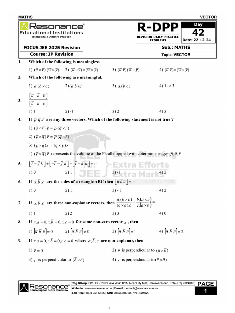 RDPP - MAT Vector Qn&KEY | PDF