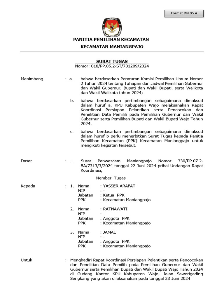 018 Surat Tugas PPK 3 Orang | PDF