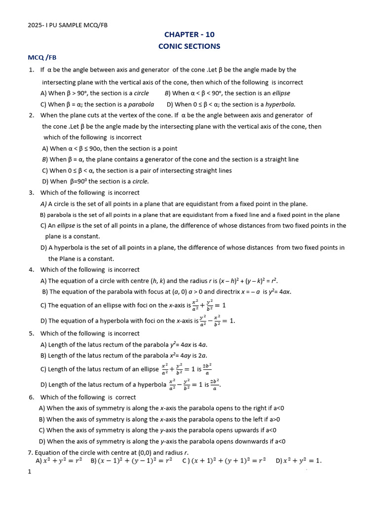 I PU 2025 MCQ-FB 10 CHAPTER Cnic Section-1 | PDF | Geometry | Elementary Geometry