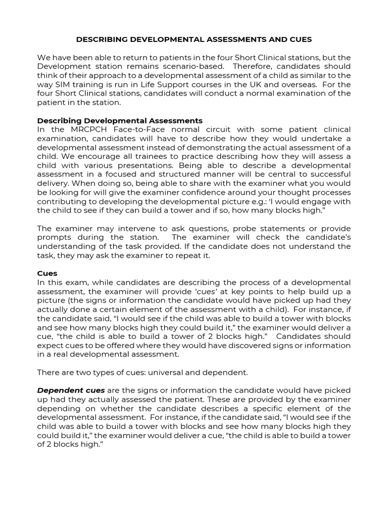 Describing Developmental Assessments and Cues F2F | PDF | Cognition | Psychology