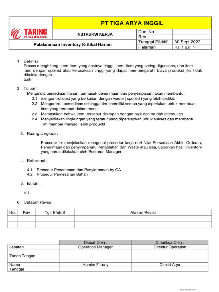 SOP Daily Inventory | PDF
