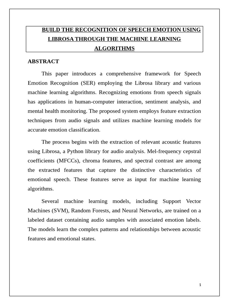 BUILD THE RECOGNITION OF SPEECH EMOTION USING LIBROSA THROUGH THE ...