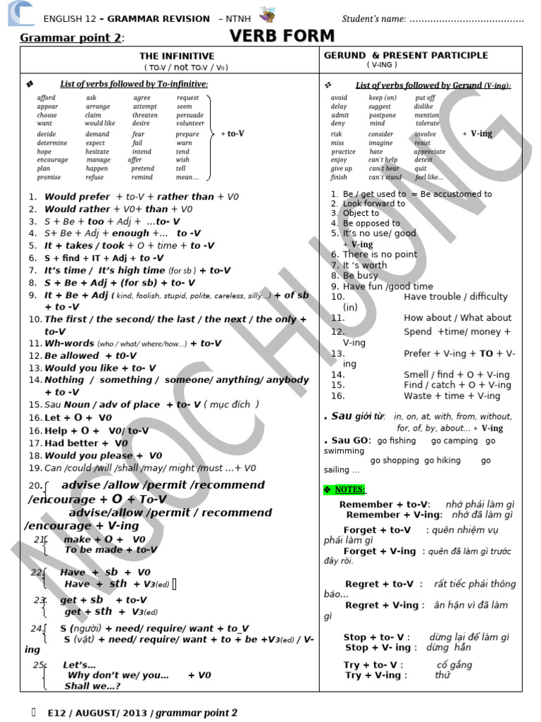 Grammar Point 2 - VERB FORM | PDF | Verb