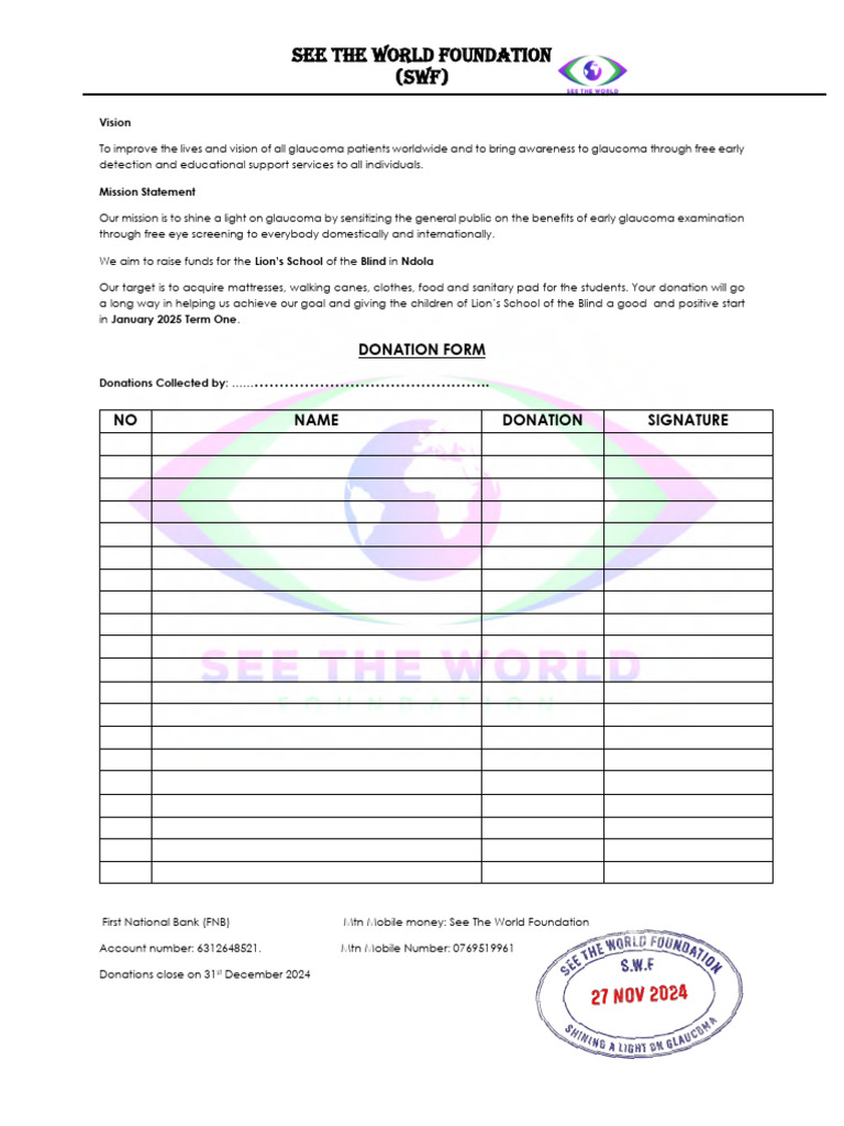 See The World Foundation - Form - 1 | PDF