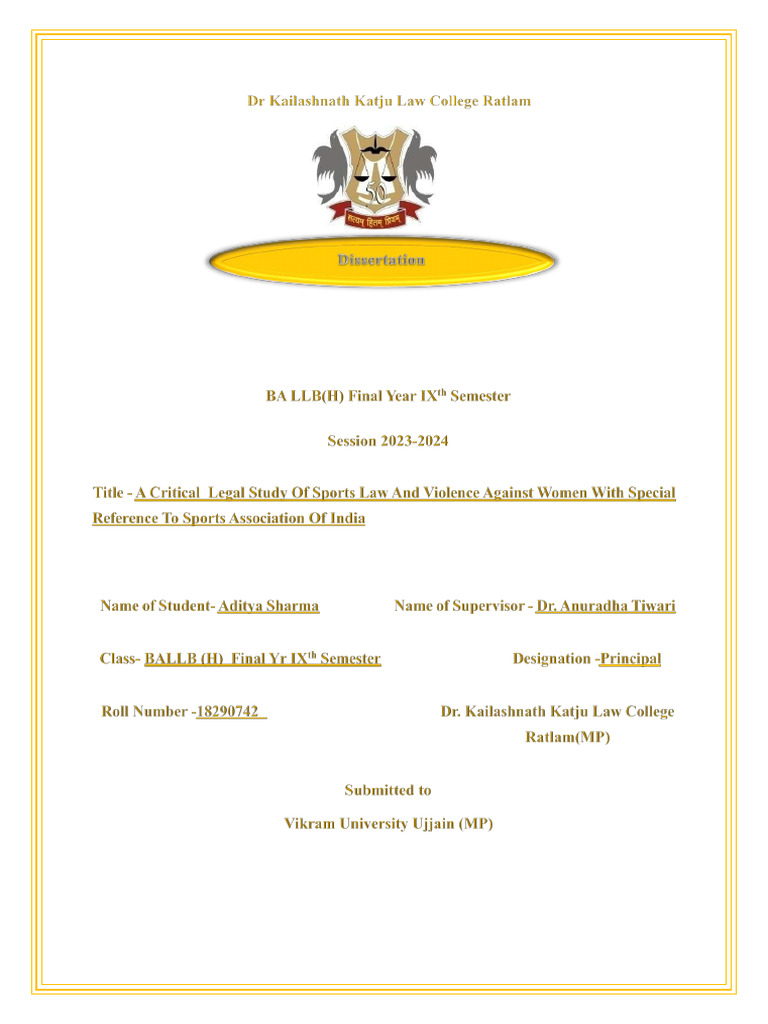 DR Kailasnath Katju Law College Ratlam (Project) Dissertation | PDF | Violence | Sports