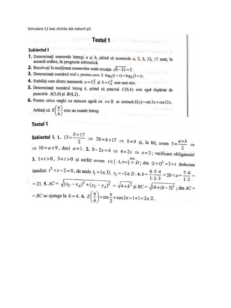 x2 Simulare 11 Bac Stiinte Ale Naturii p1 | PDF