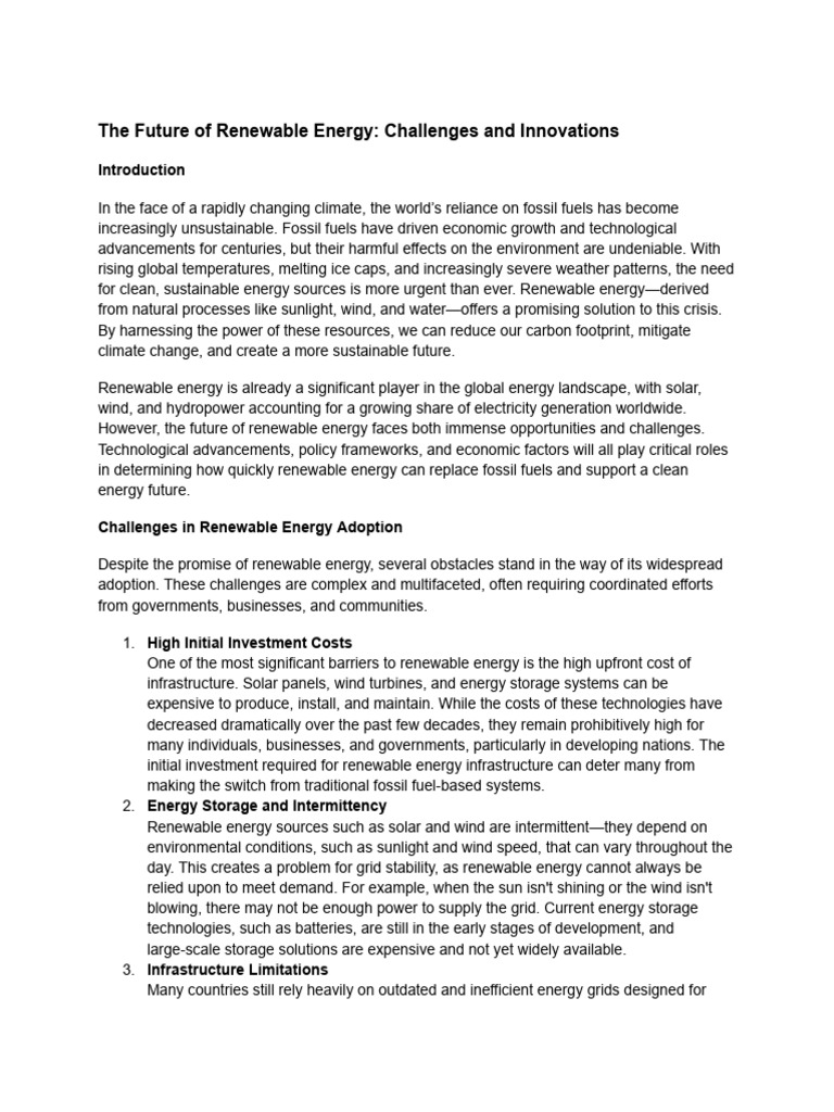 The Future of Renewable Energy - Challenges and Innovations | PDF ...