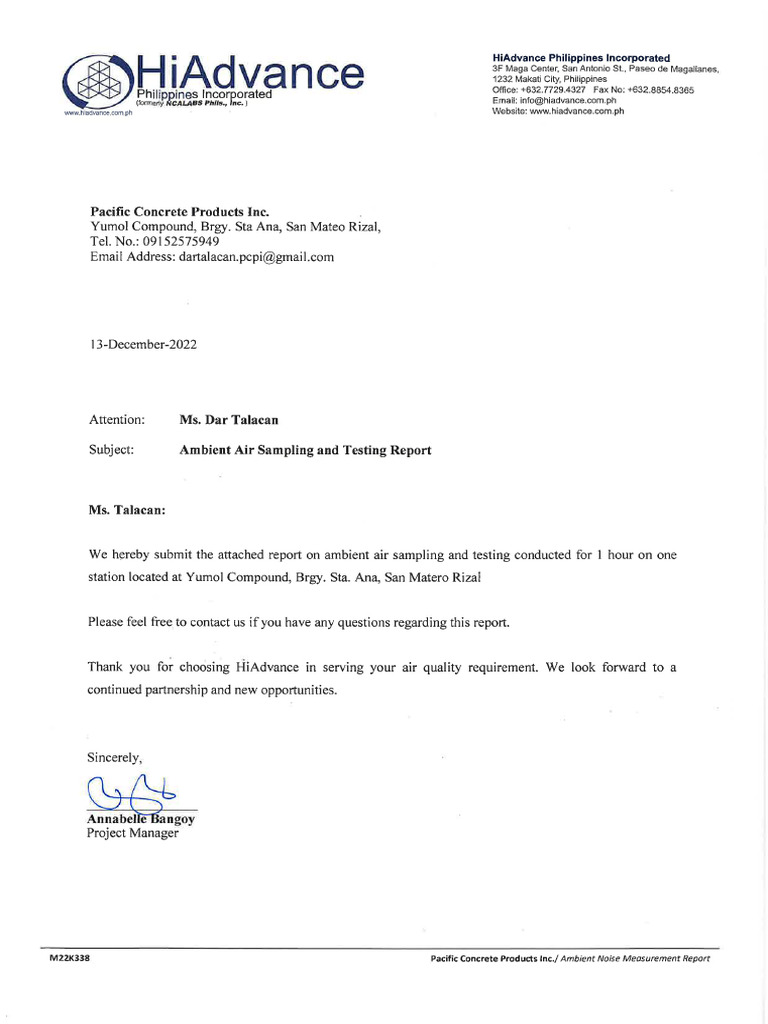 Ambient Air Sampling and Noise Level Measurement Report | PDF