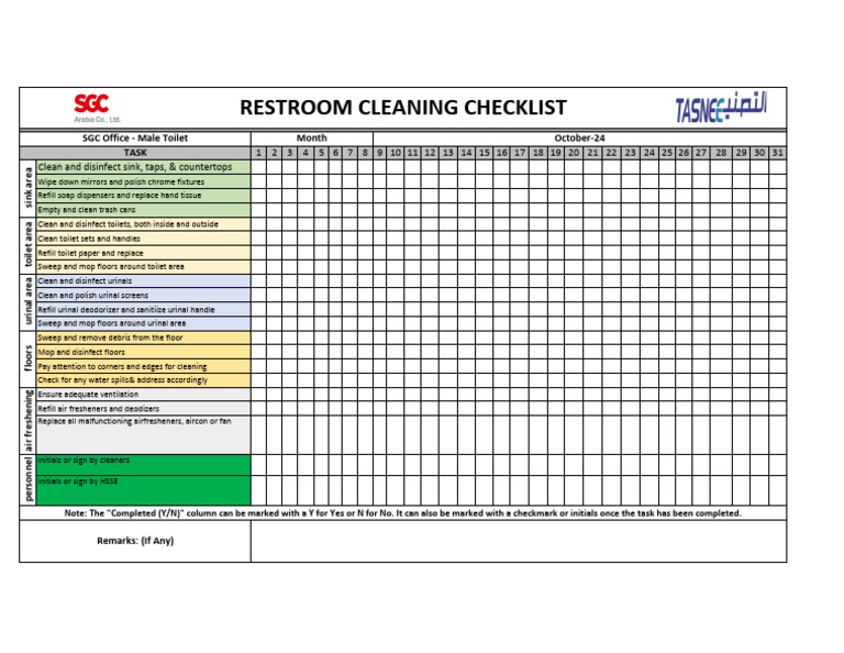 Restroom Cleaning Checklist | PDF