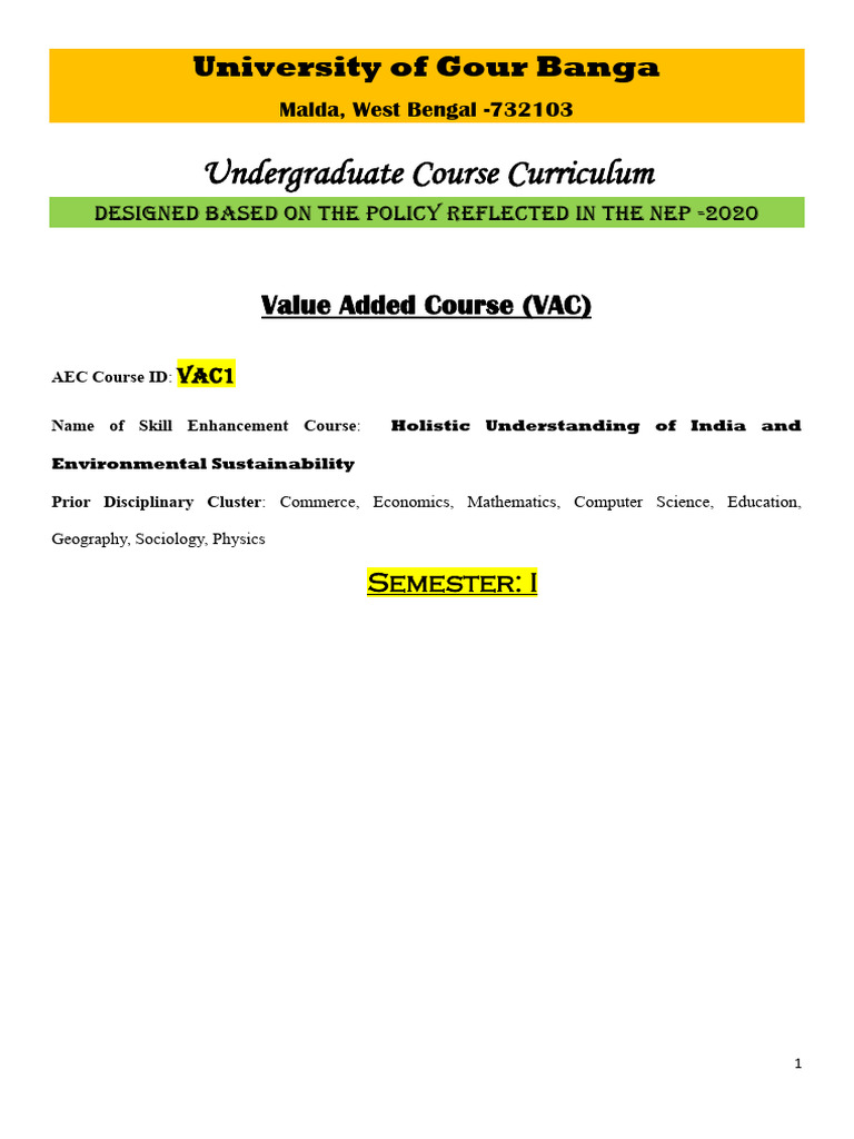 Final_VAC_UG_University-of-Gour-Banga-2 | PDF | Sustainability | Environmental Policy