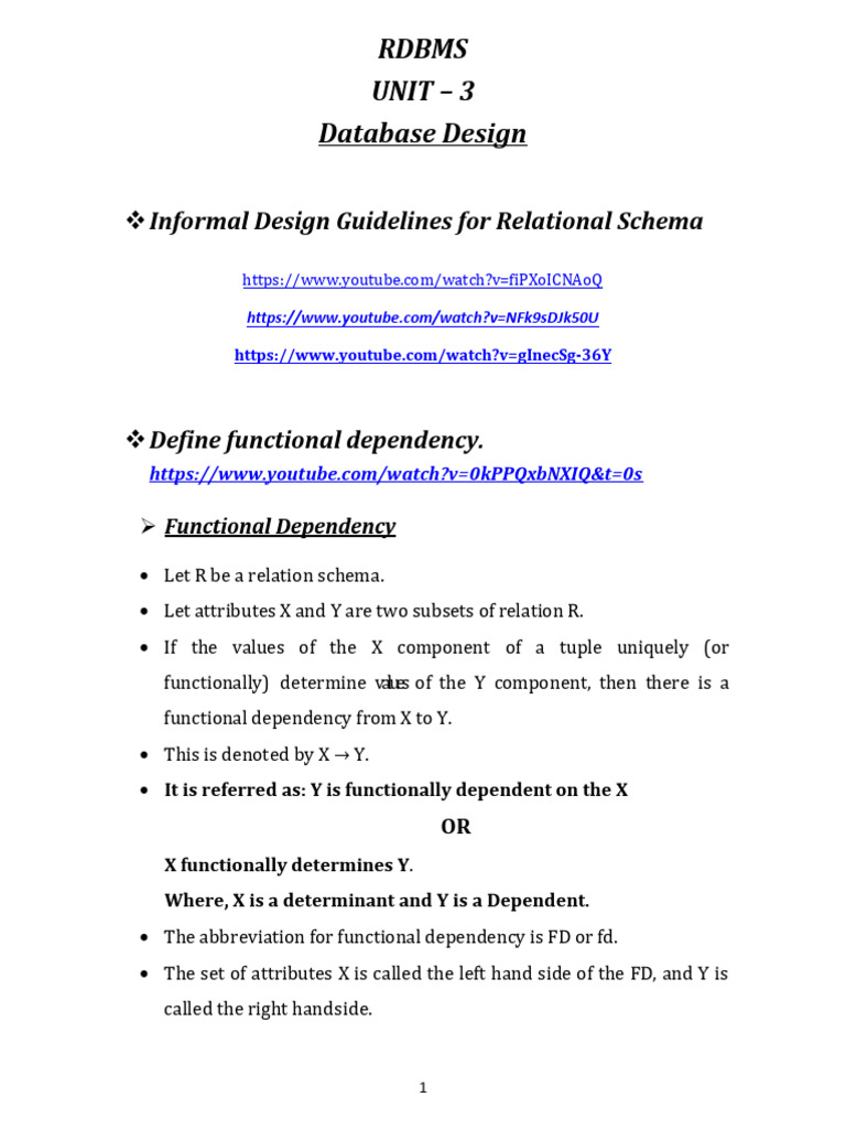 RDBMS UNIT3 FDs NORMALIZATION | PDF | Databases | Information Retrieval