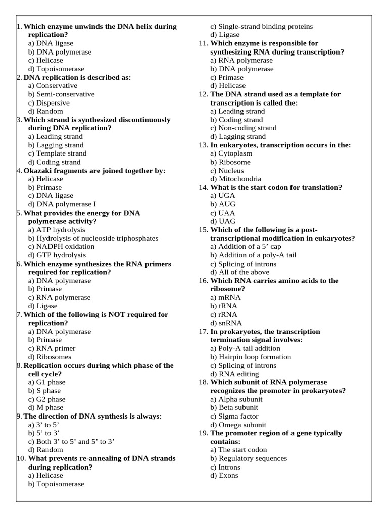 MCQs For Practice On Molecular Processes | PDF | Dna Replication | Translation (Biology)