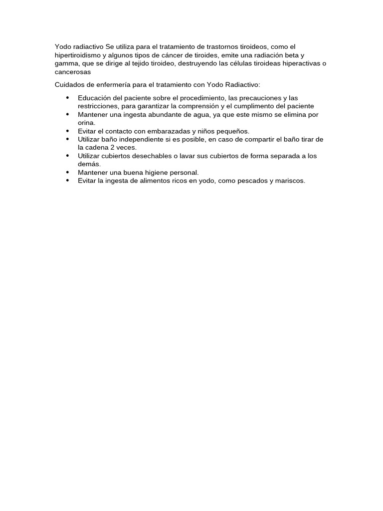 Cuidados de enfermería con Yodo Radiactivo | PDF