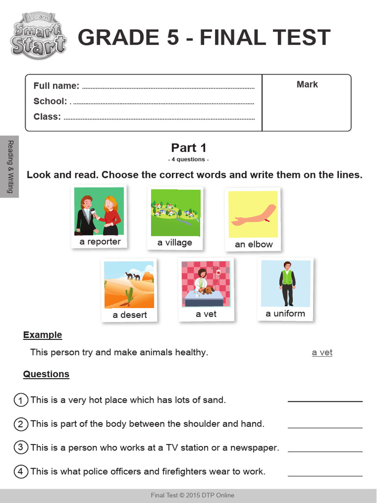 I-Learn Smart Start Grade 5 Final - Reading & Writing Test - TB | PDF