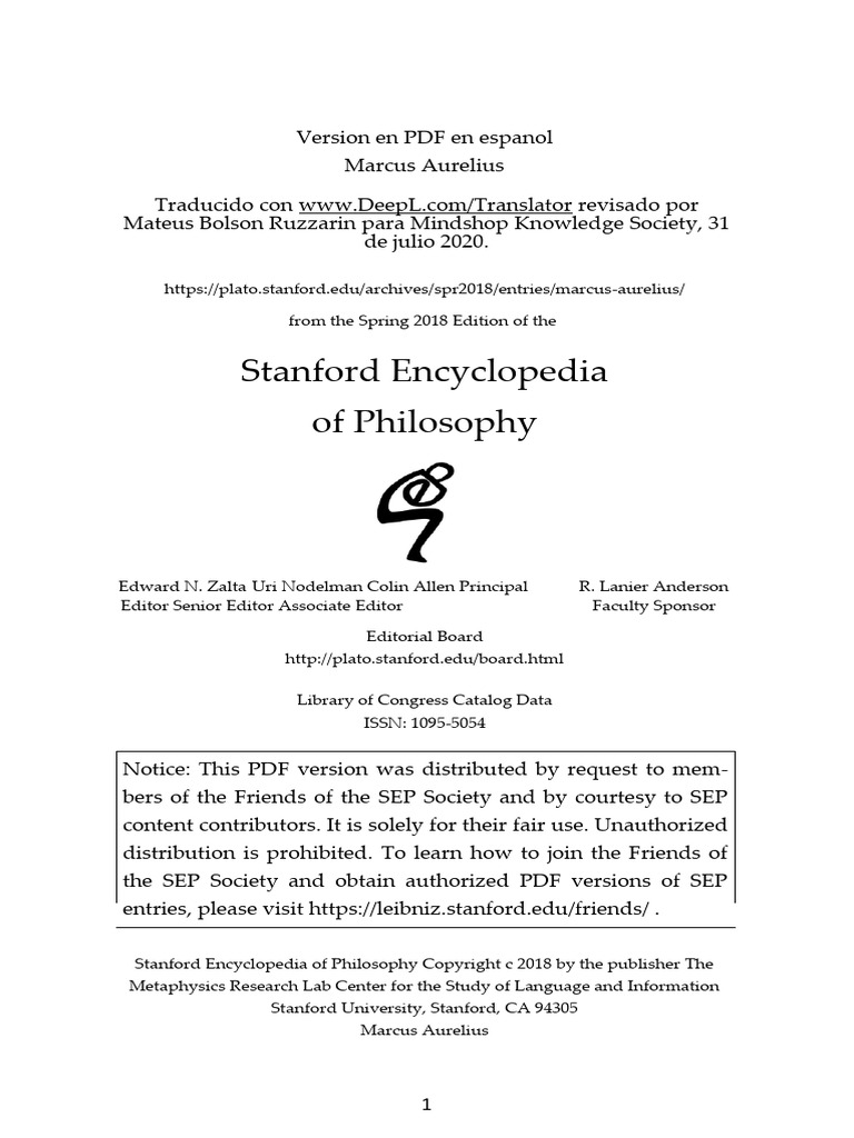 Marcus Aurelius - Stanford Encyclopedia of Philosophy - Spanish | PDF ...