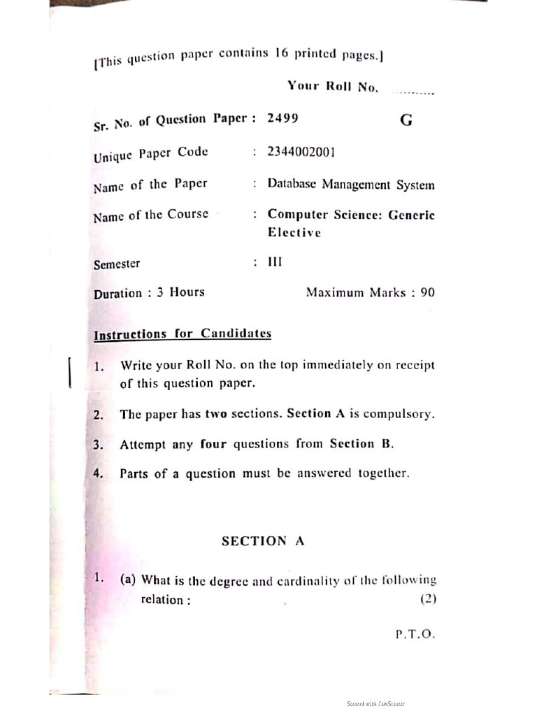 DBMS QP (GE Sem-3 NEP) 2023-2024 (December Semester Exam) | PDF