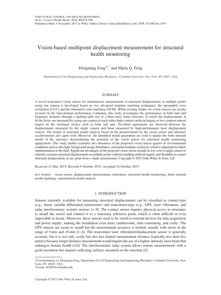 Vision Based Multipoint Displacement Measurement For Structural Health Monitoring Pdf Pixel