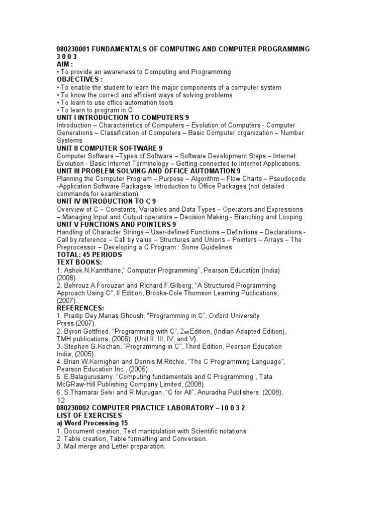 Fundamentals of Computing and Computer Programming | PDF | C (Programming Language) | Computer ...
