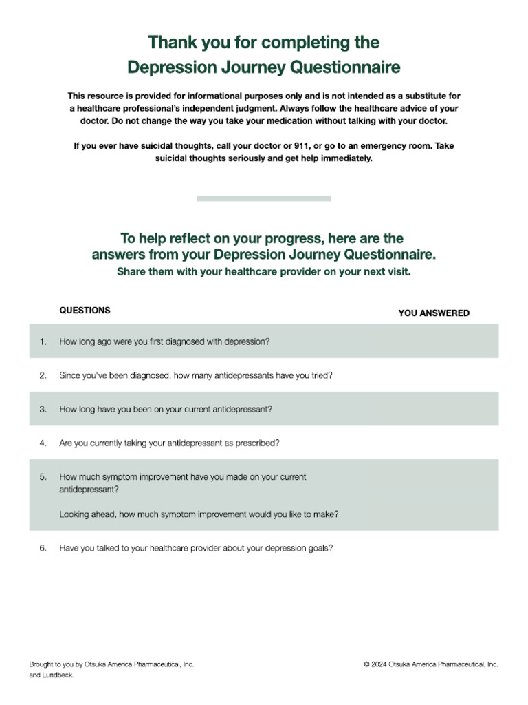 Depression Journey Questionnaire | PDF | Major Depressive Disorder ...