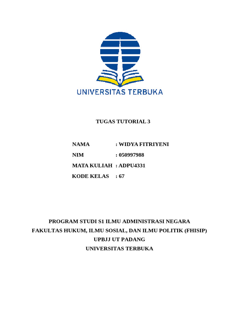 Tugas Tutorial 3 Widya Fitriyeni 050997988 Administrasi Perkantoran | PDF