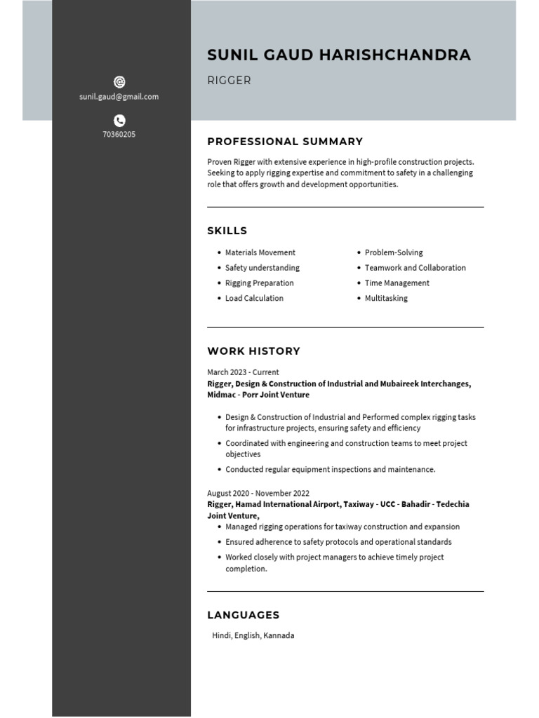 Sunil Gaud Harishchandra - CV - Rigger | PDF