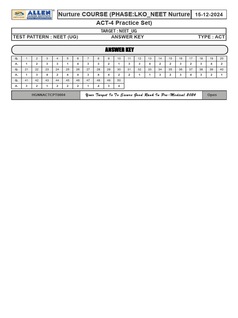 Answers To 15-12-2024 - ACT-4 Practice Test | PDF