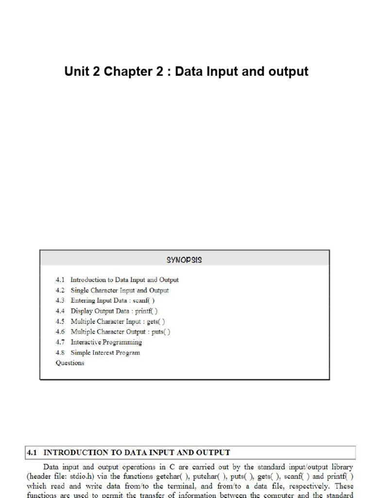 Data Input and Output in C Programming | PDF