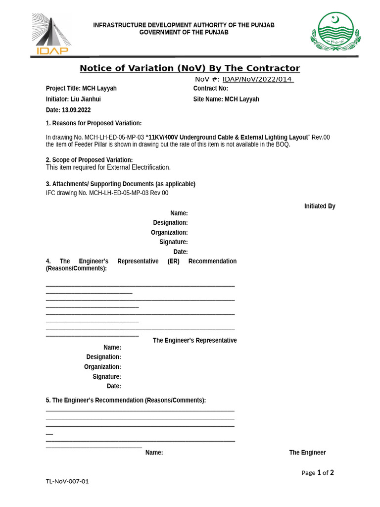Notice of Variation No 014 | PDF