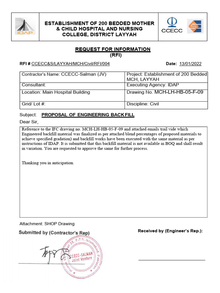 RFI No.004-Engineered Backfill Rate Approval | PDF
