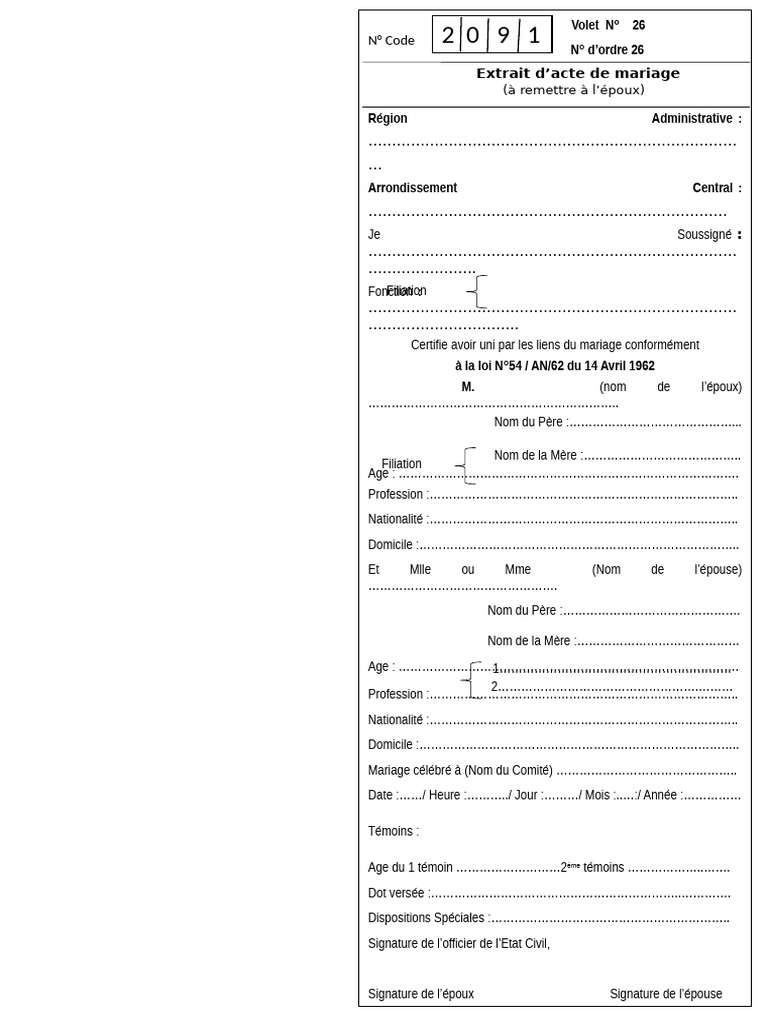 Extrair D'acte de Mariage | PDF