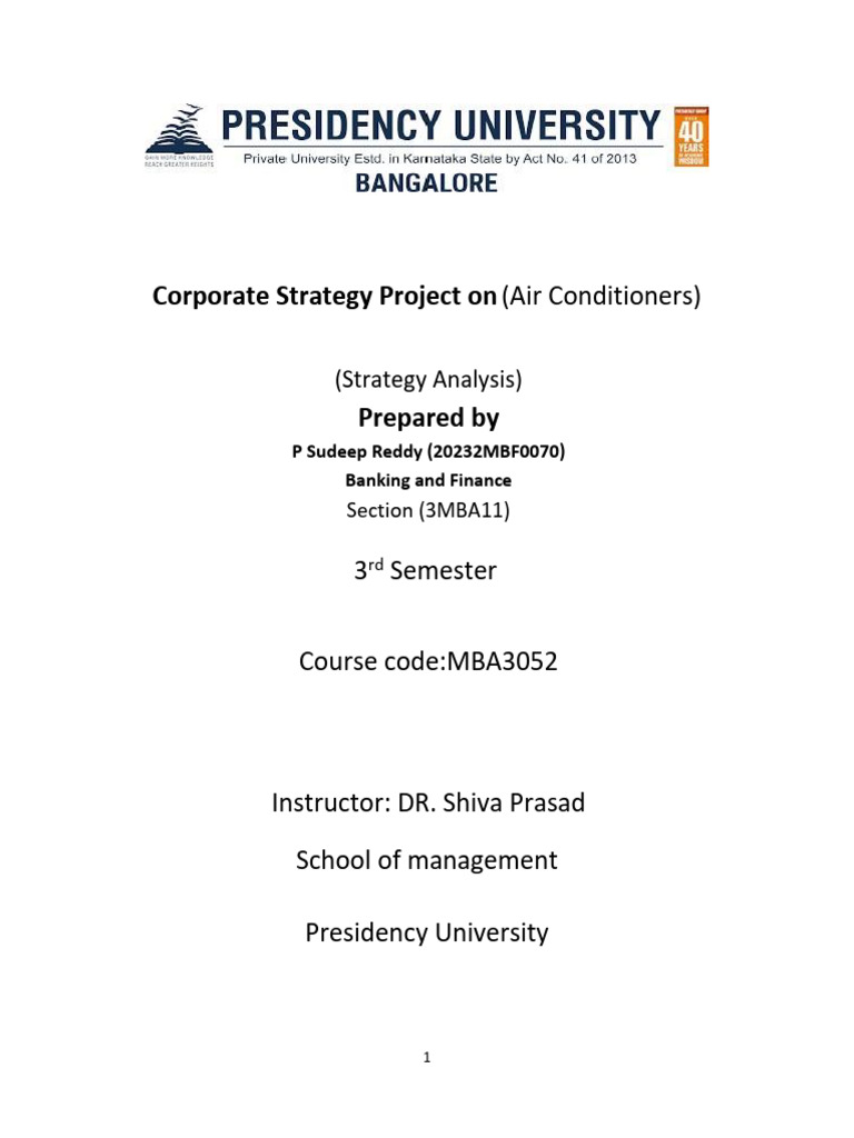Corporate Strategy Project P Sudeep Reddy | PDF | Efficient Energy Use ...
