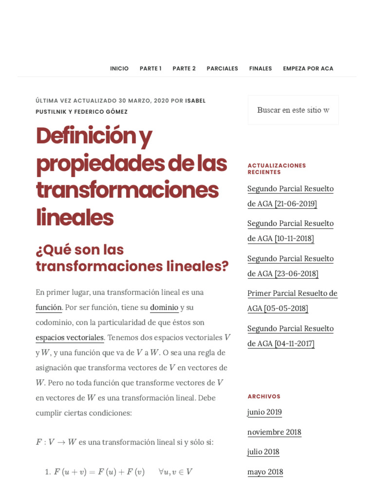 Transformaciones Lineales - Definición + Propiedades (Guía Completa) | PDF | Mapa lineal ...