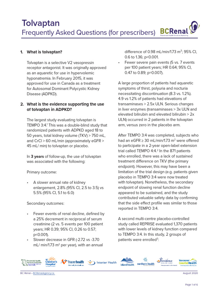 Tolvaptan Frequently Asked Questions-For Prescribers | PDF | Chronic ...
