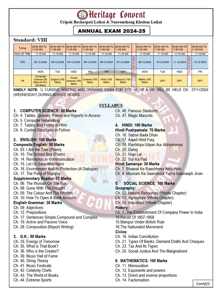 Class 8 Exam Syllabus 2024-25 | PDF | Linguistics | Syntax