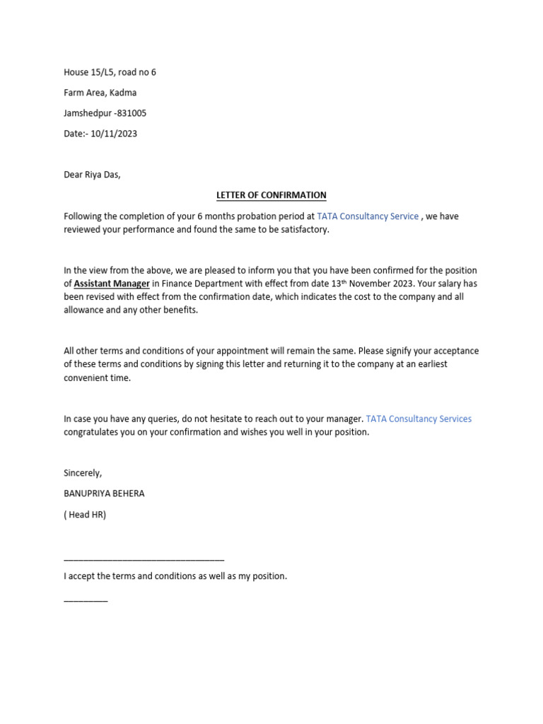 Letter of Confirmation | PDF