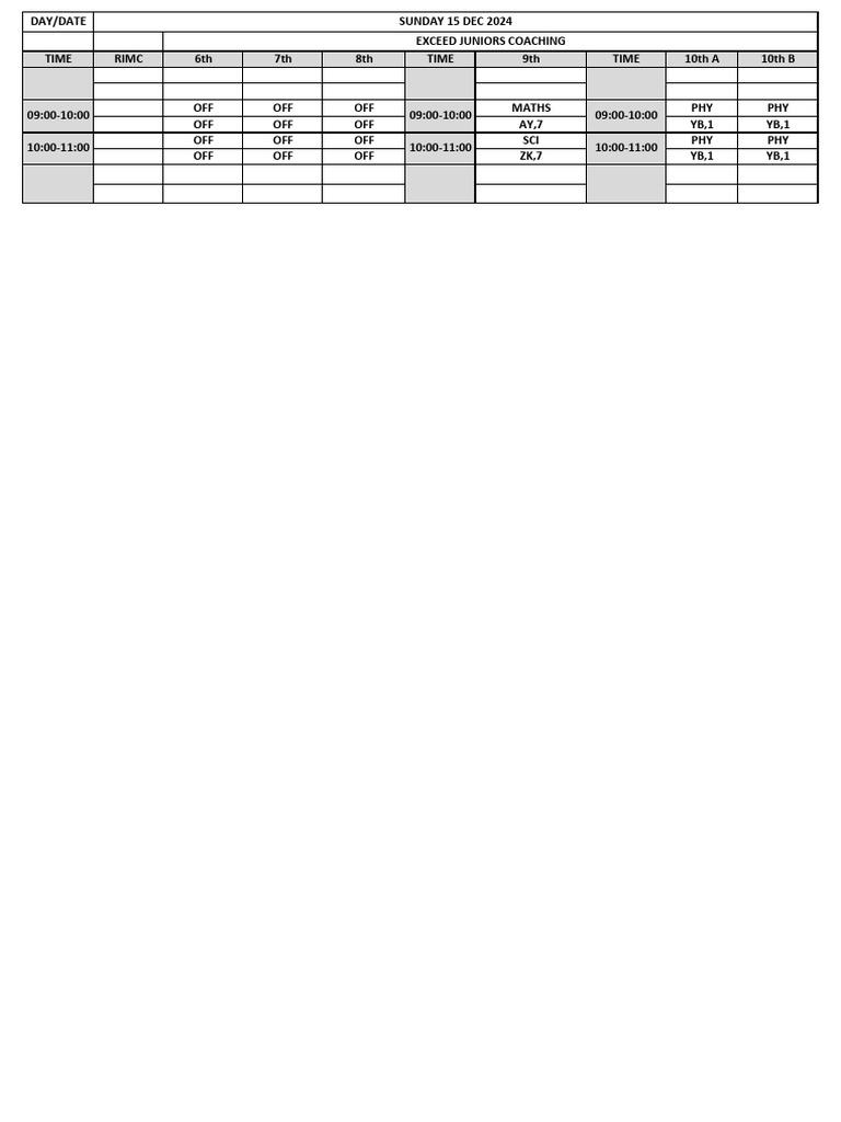 Time Table Ejc 15 Dec 2024 (Sunday) | PDF