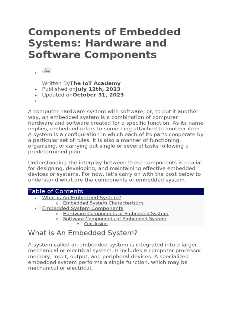 Components of Embedded Systems | PDF | Embedded System | Central ...