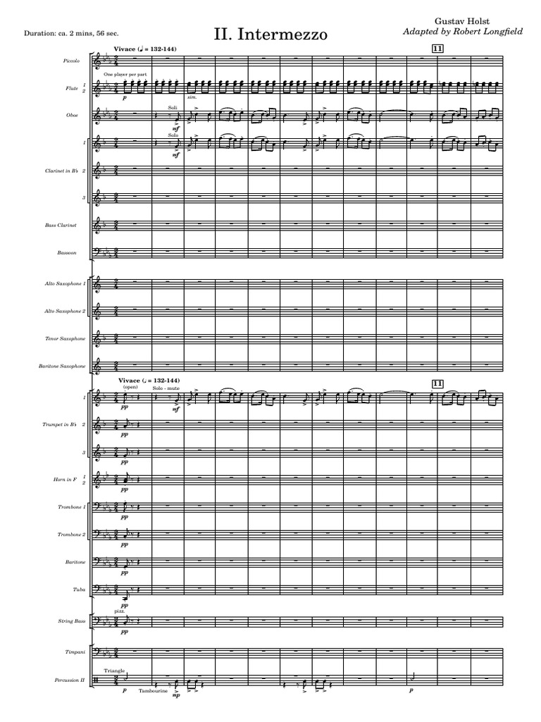 Holst: First Suite in E-Flat II. Intermezzo Arr. Robert Longfield | PDF ...
