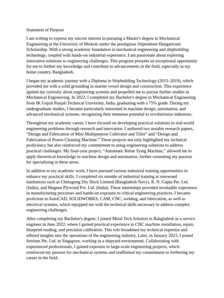 Statement of Purpos Hyeder | PDF | Engineering | University