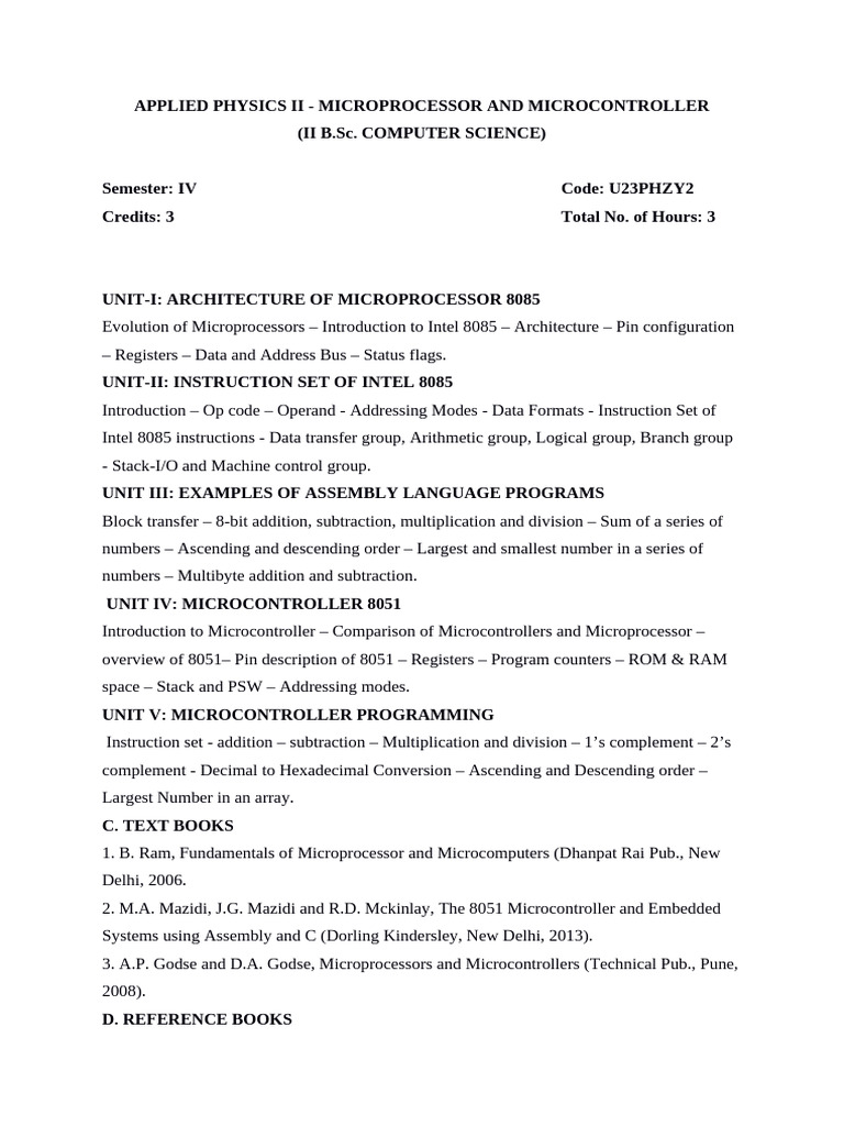 Microprocessor & Microcontroller Course | PDF
