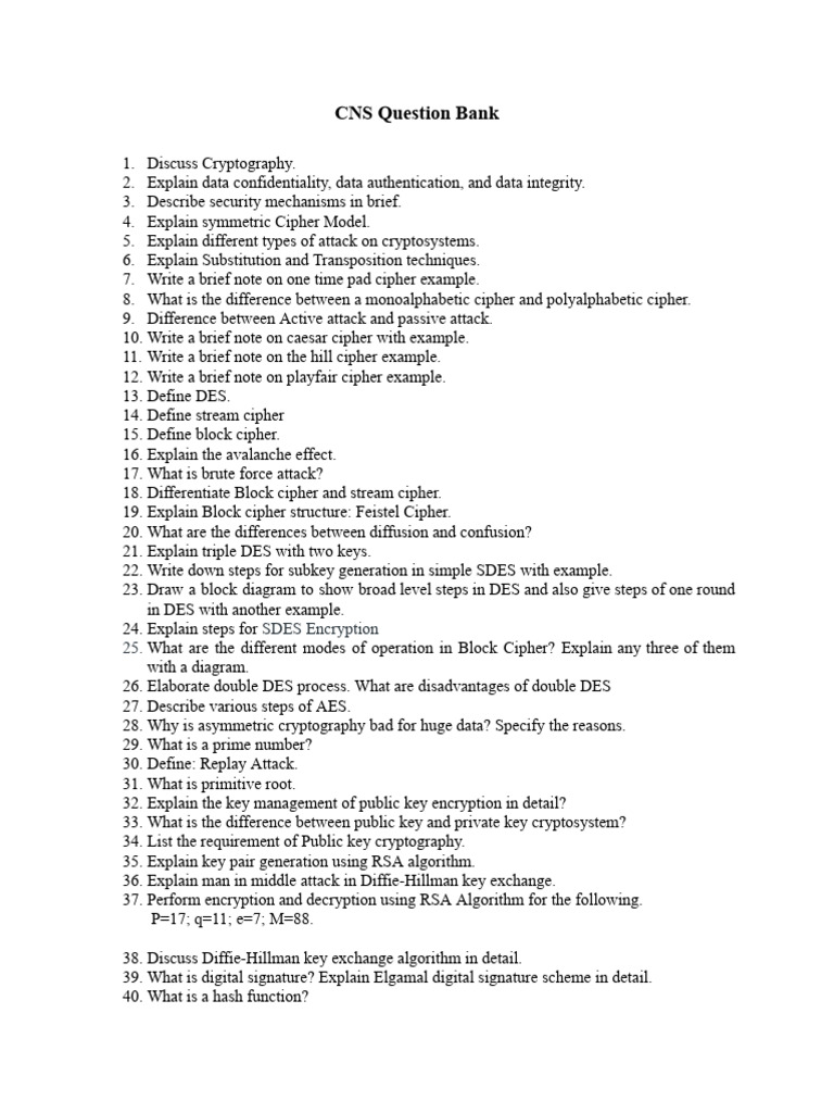 CNS_Question_bank | PDF | Encryption | Cryptography